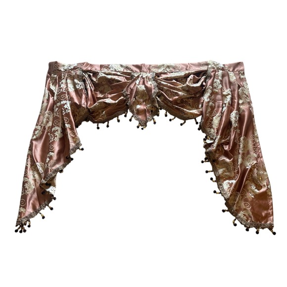 Accents | Vintage Style Floral Curtain Valance Beaded Trim Rose Gold ...